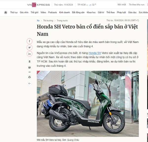 Honda SH150i Vetro - Sh Vetro Ý 2024, Sản Xuất Tại Ý, Limited 500 Xe